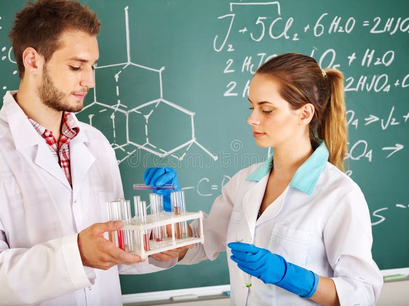 Group Chemistry Student with Flask. Stock Photo - Image of girl ...