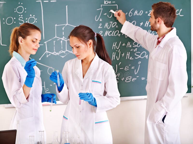 Group Chemistry Student with Flask. Stock Photo - Image of project ...