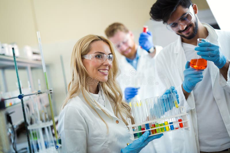Group of Chemistry Students Working in Laboratory Stock Image - Image ...