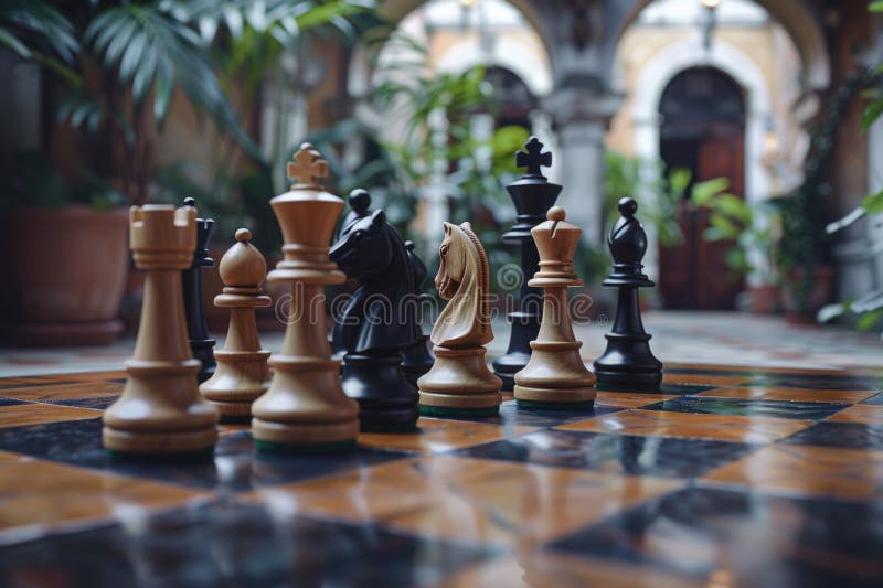 Group of Chess Pieces Arranged on a Checkered Floor, Ideal for Use in ...