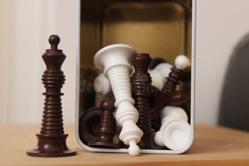 Chess Pieces in Front of a Metal Container Stock Photo - Image of white ...