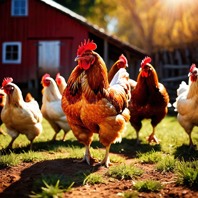 A Group of Chickens Near a Farm in the Sun Stock Illustration ...