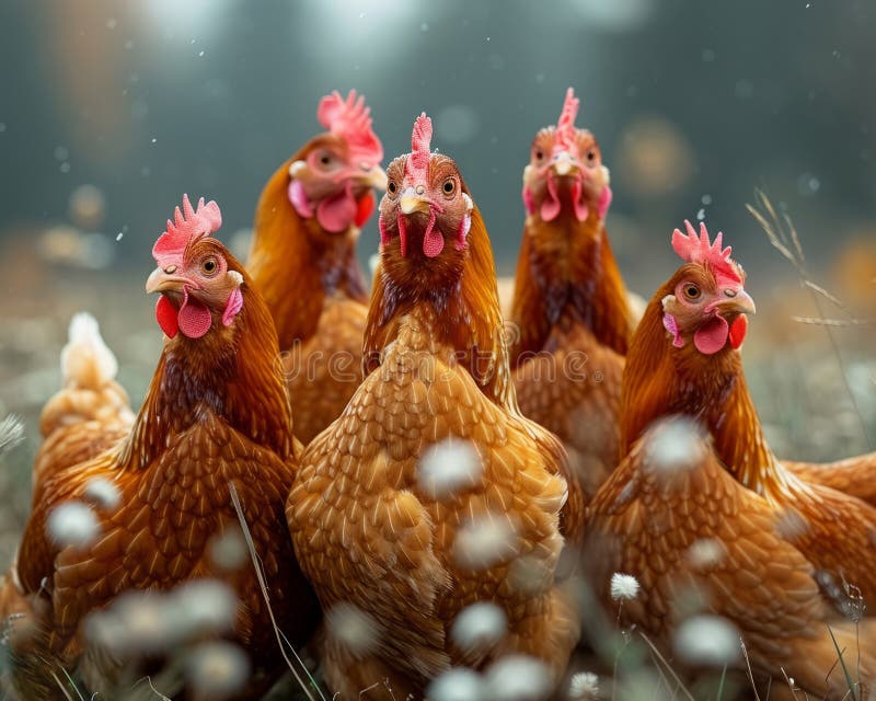 Group of Chickens Standing on a Field. Stock Photo - Image of outdoors ...