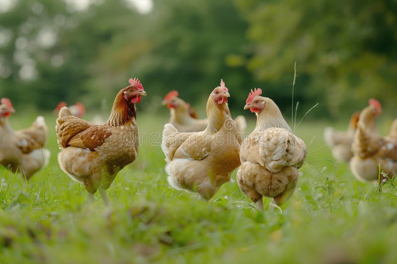 Chickens in field stock photo. Image of chicken, generated - 376077038