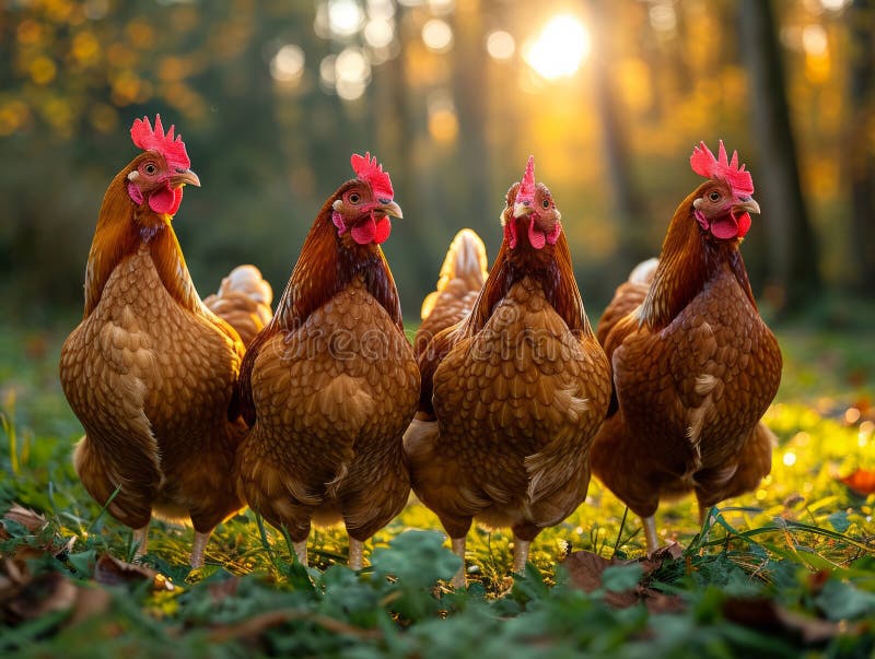 A Group of Chickens Standing on a Field. a Flock of Chickens Stands ...