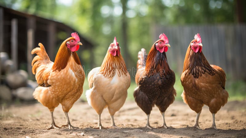 A Group of Chickens Standing Next To Each Other on Traditional Free ...