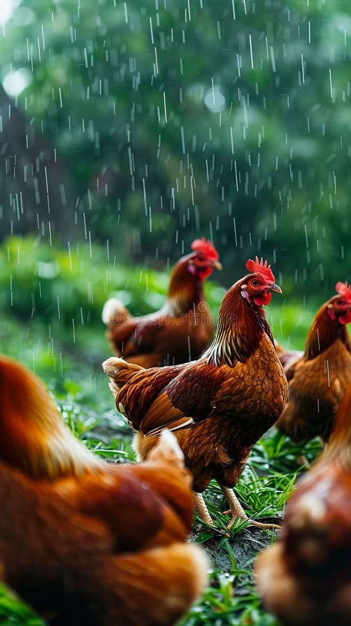 A Group of Chickens Standing in the Rain on a Farm Stock Image - Image ...