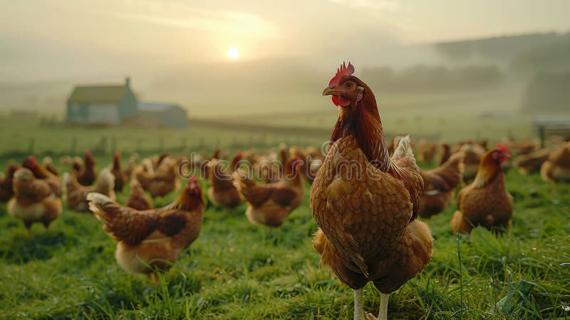 Group of Chickens Walking Across Dry Grass Field Stock Image - Image of ...