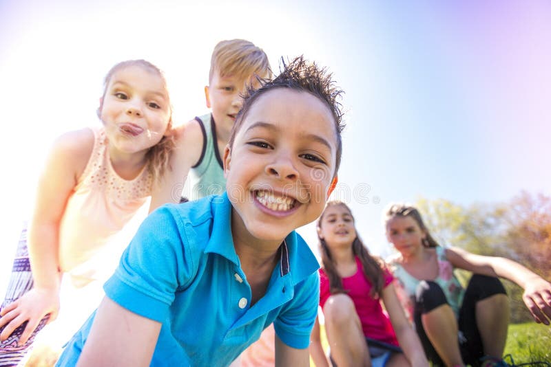Group of Child Have Fun on a Field Stock Image - Image of girl, person ...