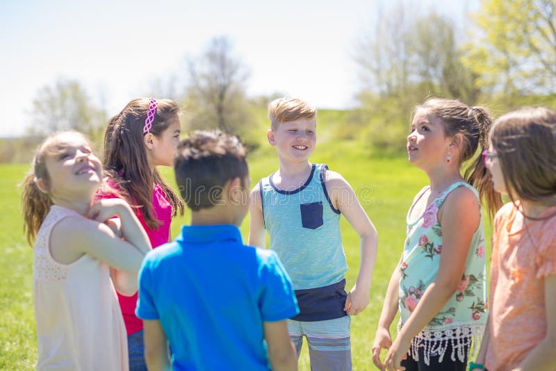 Group of Child Have Fun on a Field Stock Image - Image of primary ...
