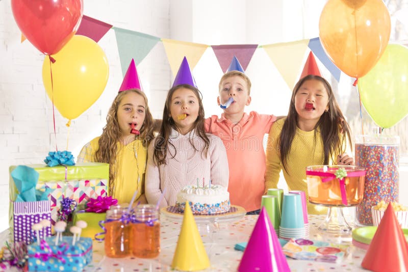 Group of Children at Birthday Party at Home Stock Photo - Image of ...