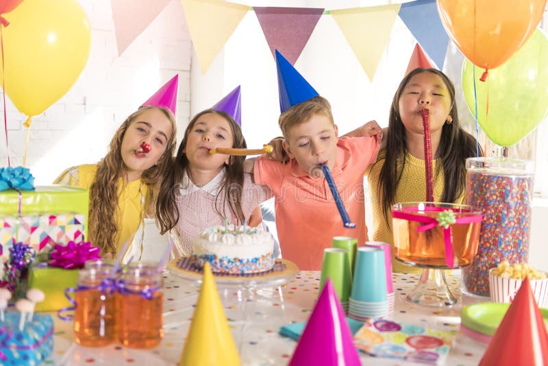 Group of Children at Birthday Party at Home Stock Image - Image of ...