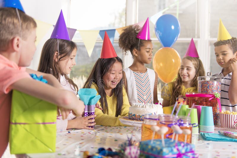 Group of Children at Birthday Party at Home Stock Photo - Image of ...
