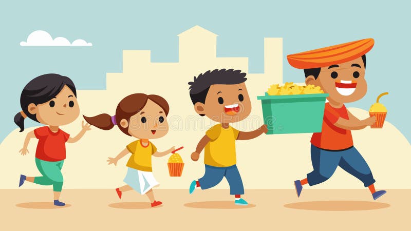 A Group of Children Chasing after a Vendor Begging for Another Serving ...