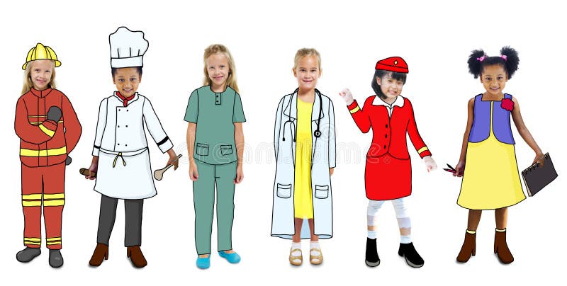 Group of Children in Dreams Job Uniform Stock Illustration ...