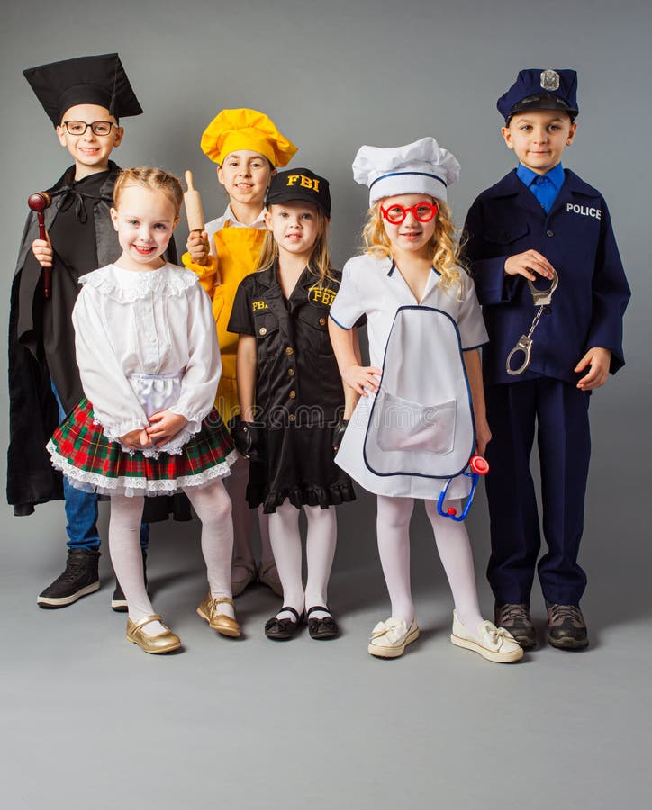 Group of Children Dressed in Costumes of Different Professions. Stock ...