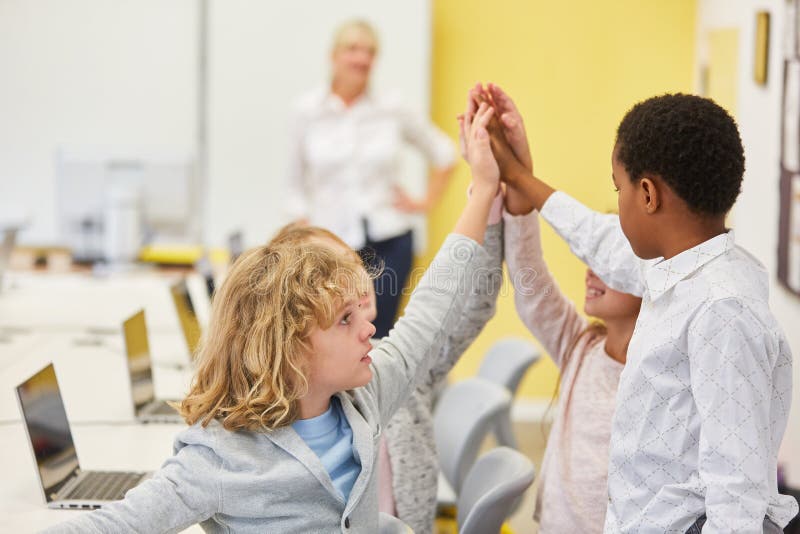 Group of Children in Elementary School during Computer Classes Stock ...