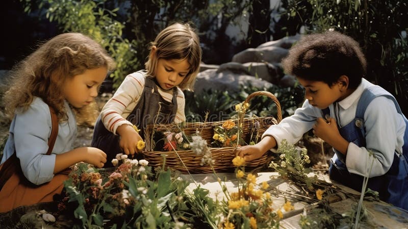 Group of Children Engaging in Various Creative Learning Activities in a ...