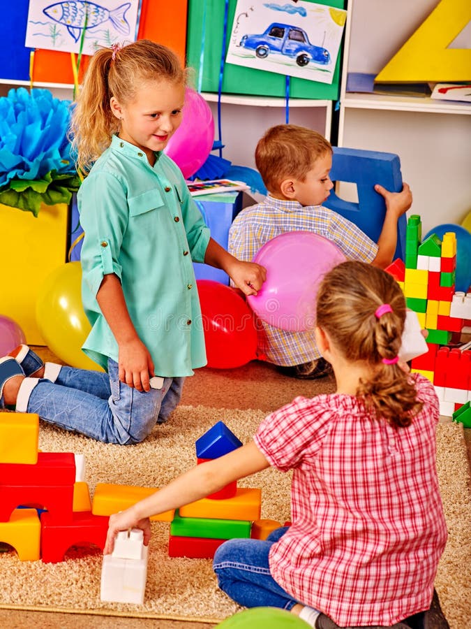 Group Children Game Blocks on Floor . Stock Image - Image of ...