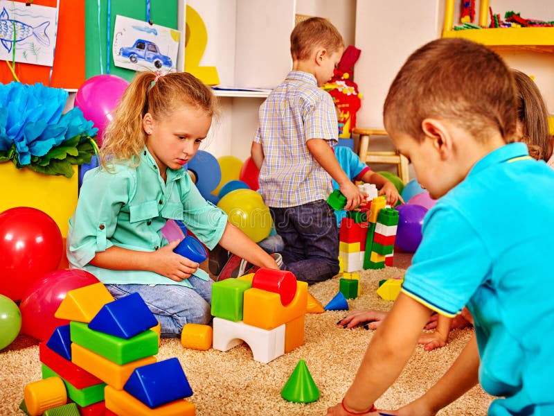 Group Children Game Blocks on Floor . Stock Image - Image of floor ...