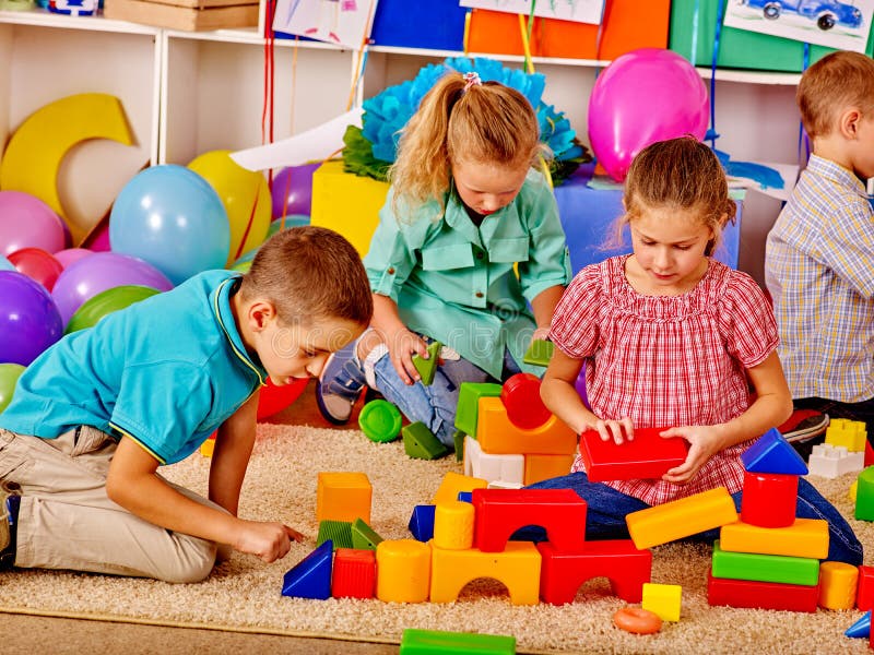 Group Children Game Blocks on Floor . Stock Image - Image of colorful ...