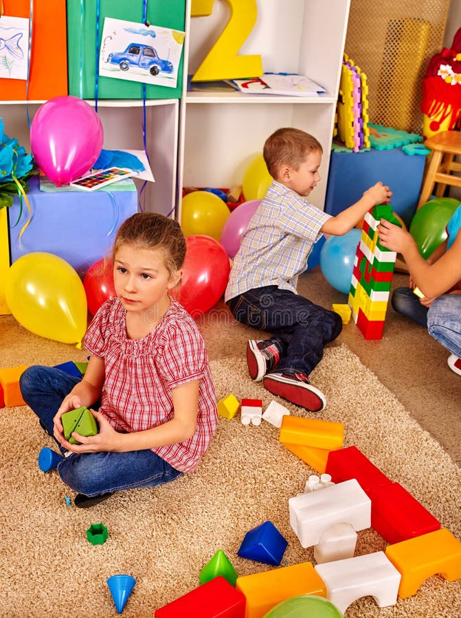 Group Children Game Blocks on Floor . Stock Photo - Image of colorful ...