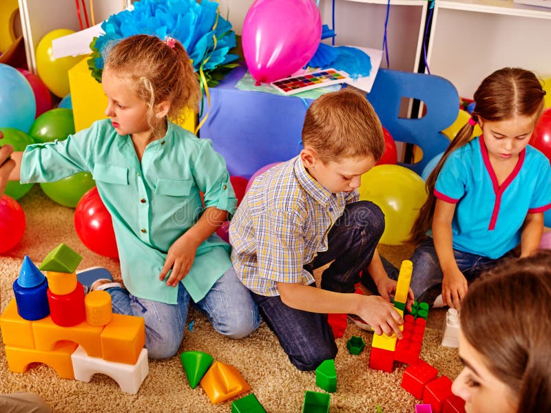 Group Children Game Blocks on Rug . Stock Photo - Image of creative ...
