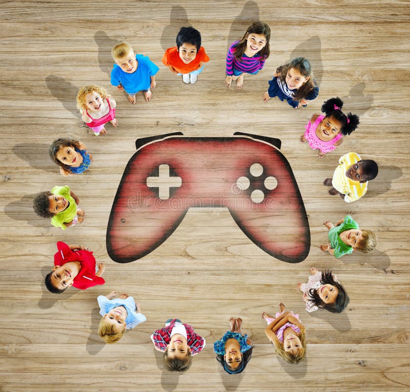 Group of Children with Game Controller Stock Photo - Image of aerial ...