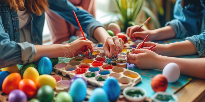 Children Engage in Leisure Art Activity, Decorating Easter Eggs at a Fun Event AIG42E Stock ...
