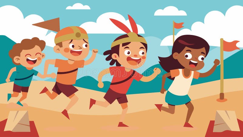 A Group of Children Giggle and Cheer As they Race through an Obstacle ...