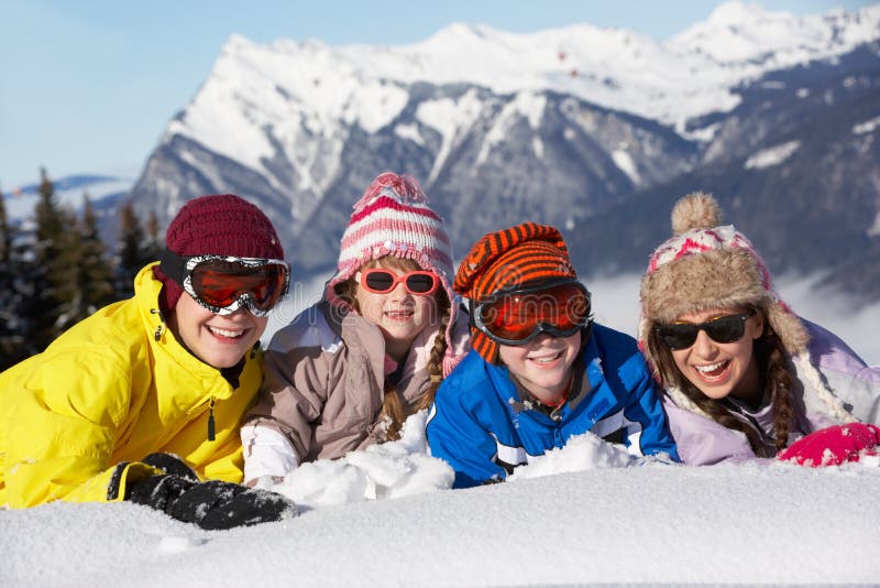 Kids Together Outside on Cold Winter Day Stock Image - Image of girls ...