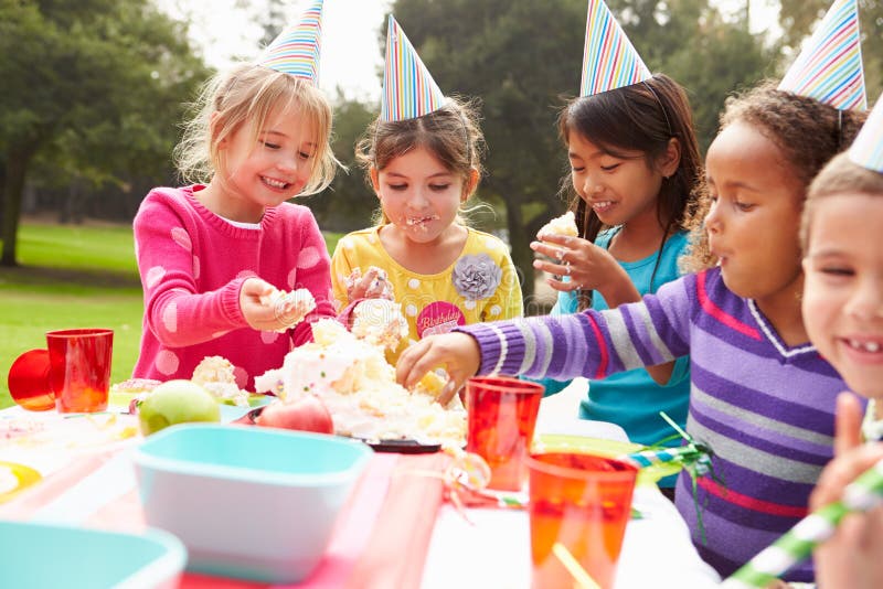 Group of Children Having Outdoor Birthday Party Stock Image - Image of ...
