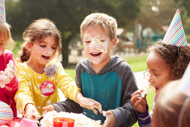 Group of Children Having Outdoor Birthday Party Stock Image - Image of ...
