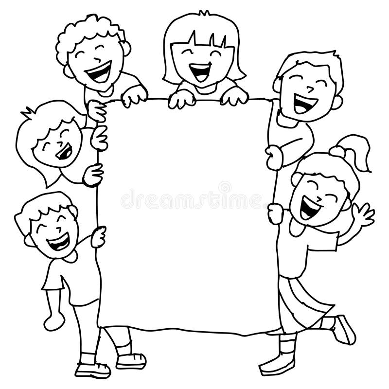 Group of Children Holding a Blank Sheet of Paper. Stock Vector ...