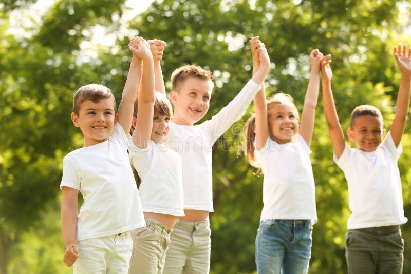 Group of Children Holding Hands Up. Volunteer Project Stock Photo ...