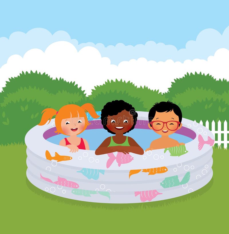 Group of Children in an Inflatable Pool Stock Vector - Illustration of ...