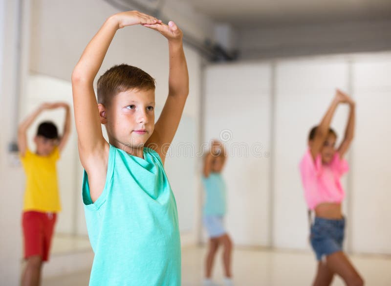 Group Children Learn Dance Movements in Class Stock Image - Image of ...