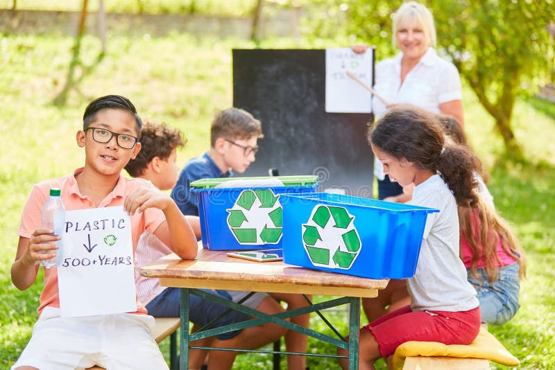 Group Children Learn Environmental Protection and Recycling Stock Photo ...
