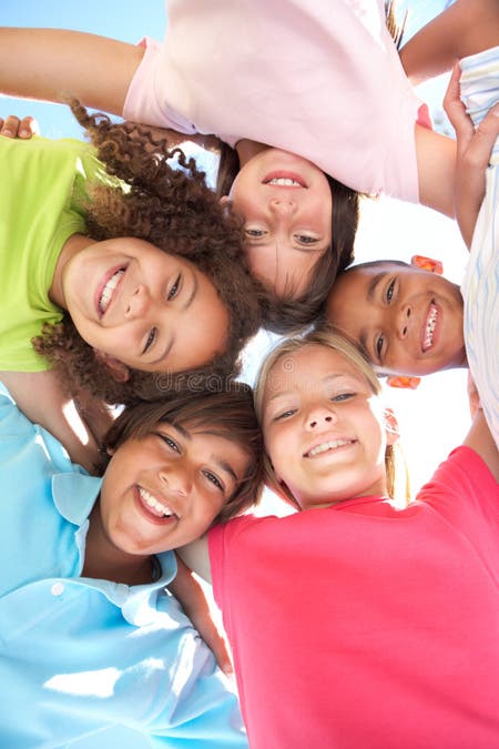 Group of Children Looking Down into Camera Stock Photo - Image of five ...