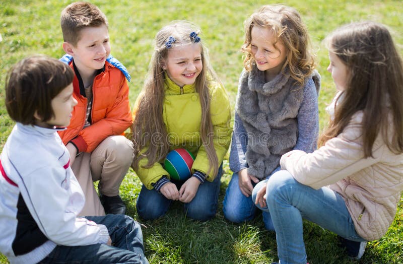 Group of Children in Park in Spring Stock Photo - Image of cute ...