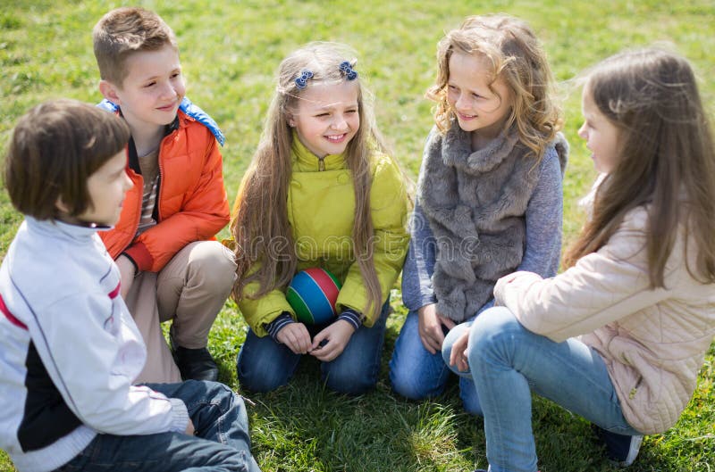 Group of Children in Park in Spring Stock Image - Image of activities ...