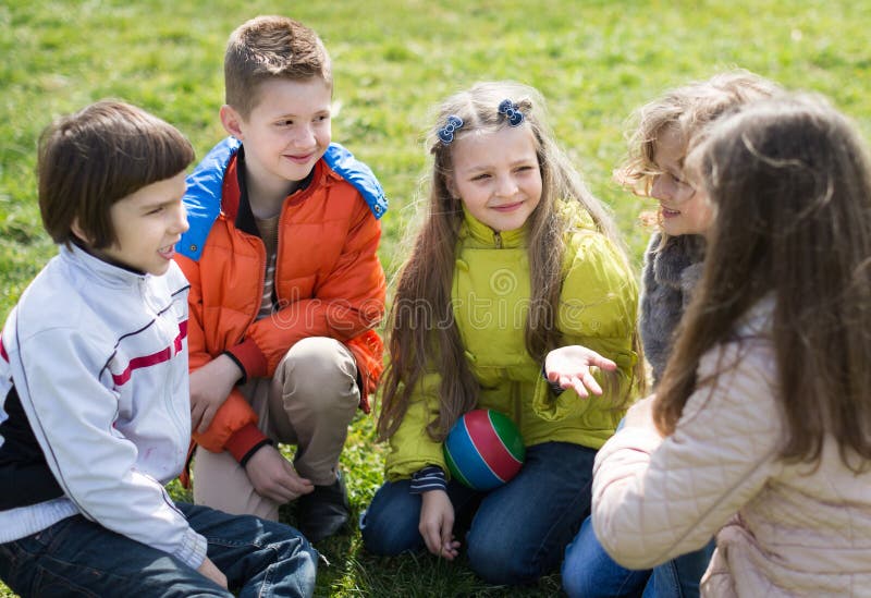 Group of Children in Park in Spring Stock Image - Image of player ...