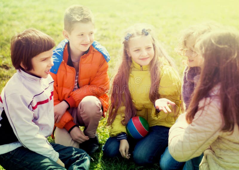Group of Children in Park in Spring Stock Image - Image of grass ...