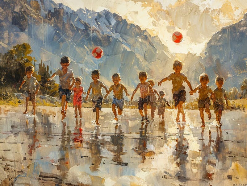 A Group of Children Playing with a Ball Wide Shot Stock Photo - Image ...
