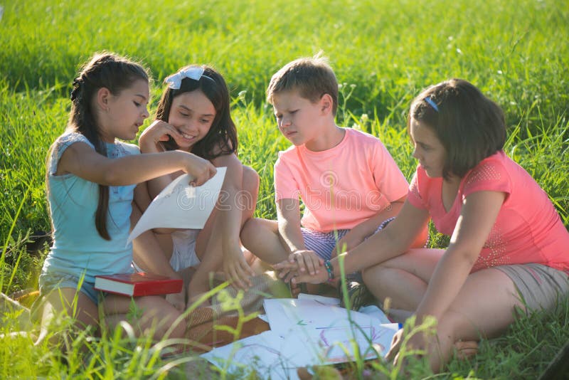 Group of Children Playing on Grass Stock Image - Image of kids ...