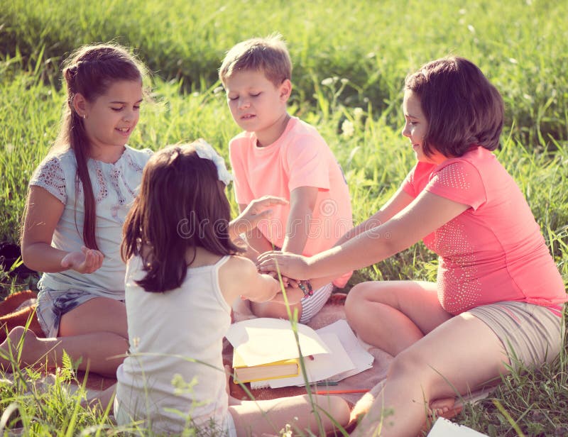 Group of Children Playing on Grass Stock Photo - Image of female ...