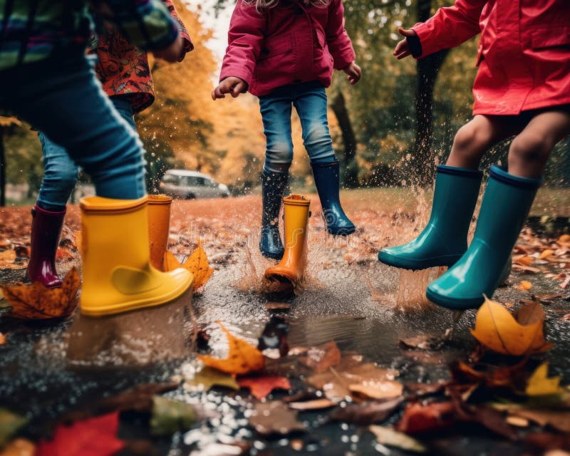 A Group of Children Playing in a Puddle of Water. Generative AI Image ...