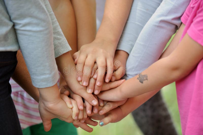 Group of Children Put Their Hands Together. Stock Photo - Image of help ...