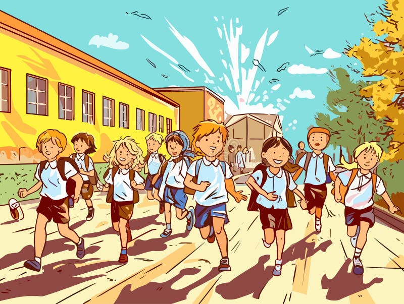 A Group of Children Running in Front of a Building - Happy Children ...