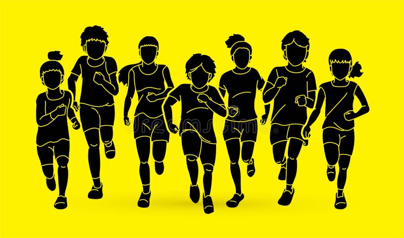Group of Children Running Together Cartoon Graphic Stock Vector ...